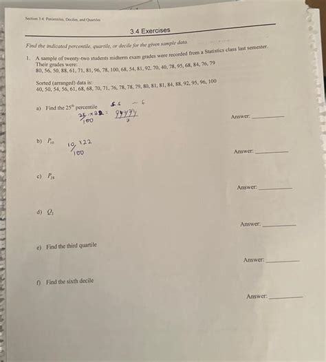 Solved 3 4 Exercises Find The Indicated Percentile Chegg