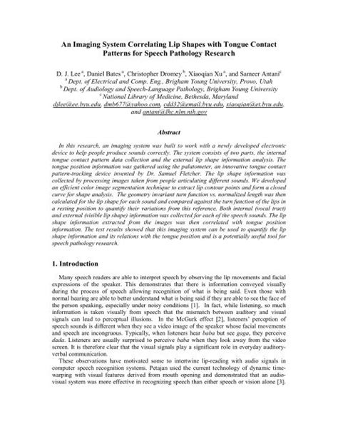 An Imaging System Correlating Lip Shapes With Tongue Contact