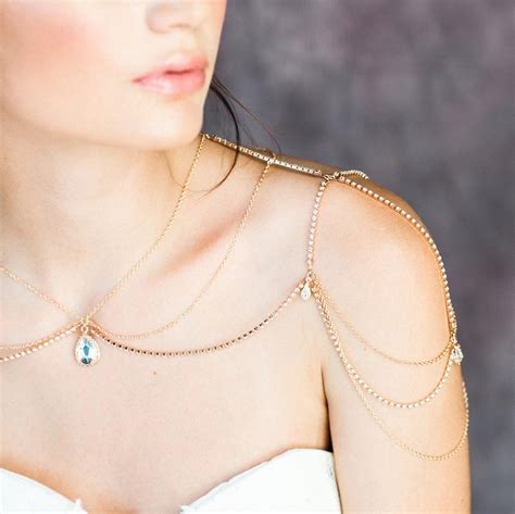 Gold Crystal Shoulder Necklace Rose Gold Shoulder Jewelry Silver