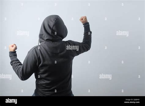 Rear View Mysterious Man Clenched Fist Demonstration Illustration