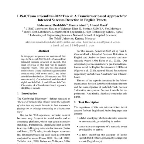 Lisacteam At Semeval Task A Transformer Based Approach For