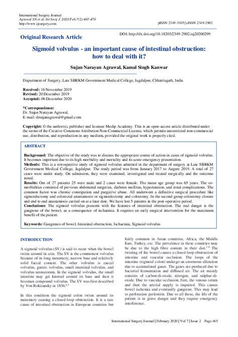 Pdf Sigmoid Volvulus An Important Cause Of Intestinal Obstruction