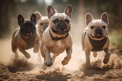 Premium Ai Image French Bulldogs Running In A Race Selective Focus On