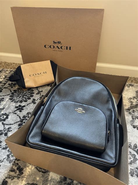 Coach Charlie Pebble Leather Backpack Black Gold Hard… Gem