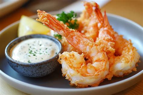 Japanese Fried Shrimp With Tartar Sauce Stock Illustration