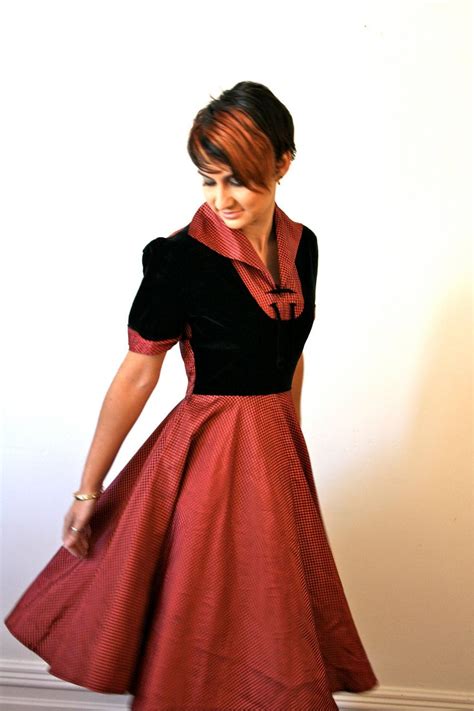 50s Rockabilly Dress Vintage 1950s Dress Diner Black Velvet Burgundy