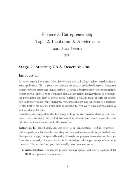 Noteslecture2incubatorsaccelerators Pdf Startup Company Small