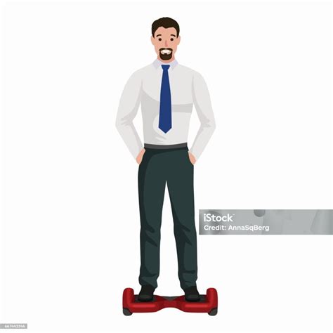 전기 스쿠터 새로운 현대 기술 호버와 활성 사람들 재미 남자 자기 균형 바퀴 전송 Gyroscooter 타고 거리 벡터 일러스트 레이 터 Active Fault에 대한 스톡