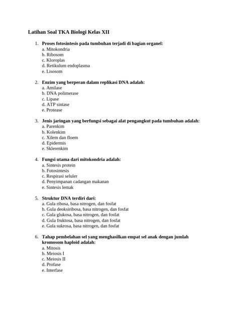 Latihan Soal Tka Biologi Kelas 12 Pdf