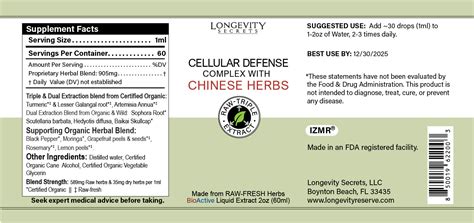 Cellular Defense Complex With Chinese Herbs Longevity Secrets Llc