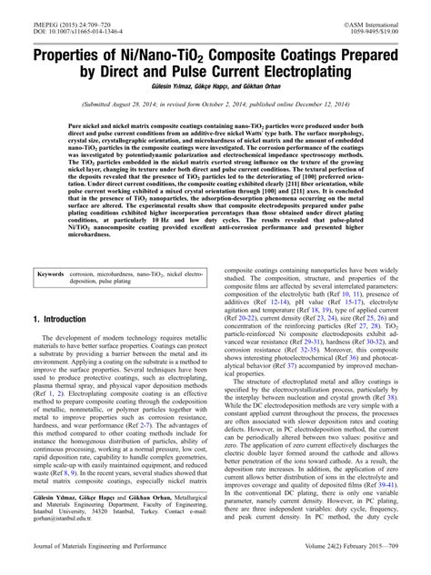 Pdf Properties Of Ni Nano Tio2 Composite Coatings Prepared By Direct