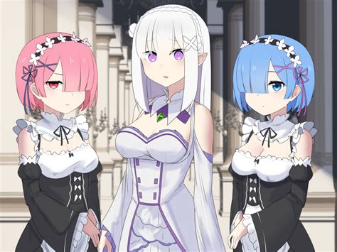 Akaoni Zumt3548 Emilia Re Zero Ram Re Zero Rem Re Zero Re Zero Kara Hajimeru Isekai