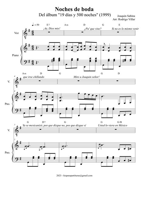 Joaquin Sabina Noches De Boda Partitura Para Piano Y Voz