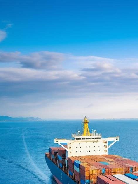 Premium Photo Aerial Side View Of Cargo Ship Carrying Container And Running For Export Goods