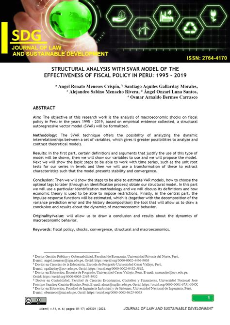 Pdf View Of Structural Analysis With Svar Model Of The Effectiveness Of Fiscal Policy In Peru