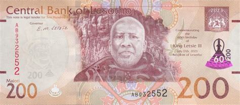 Lesotho New Banknote Commemorative Of The 60th Birthday Of King