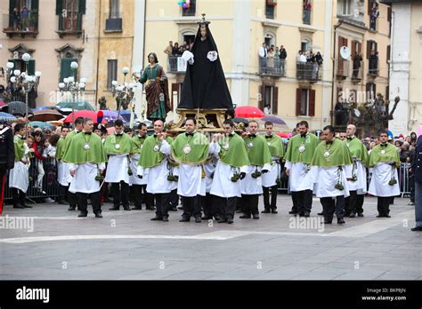 The Statue Of The Black Madonna Is Carried Through The Piazza Garibaldi In Sulmona Abruzzo