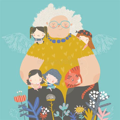 Oma Die Kleindochter Omhelst Vintage Illustratie Vector Illustratie