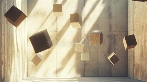 Floating Cubes In A Concrete Room Minimalist Architectural Abstract Stock Image Image Of