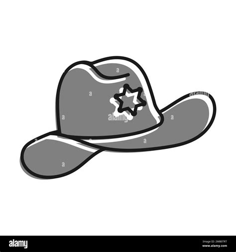 Linear Filled With Gray Color Icon Sheriff Cowboy Hat With Folded