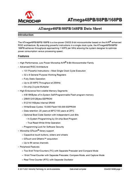 Atmega88pb Atmega48pb Avr Microcontroller Microchip