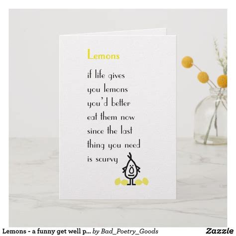 Lemons A Funny Get Well Poem Card Zazzle
