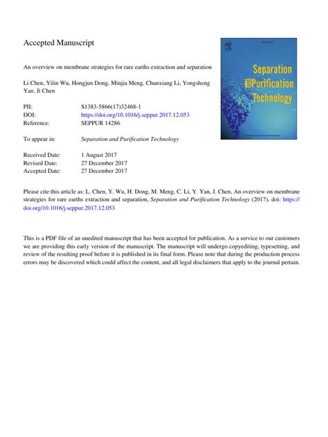 1an Overview On Membrane Strategies For Rare Earths Extraction And