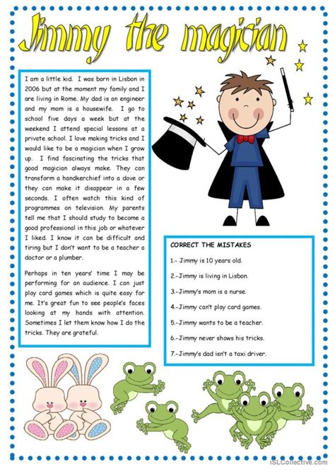 Jimmy The Magician Reading For Detai English Esl Worksheets Pdf And Doc
