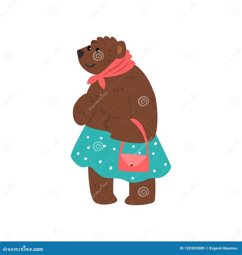 Humanized Female Bear Character Dressed In Human Clothes Standing With