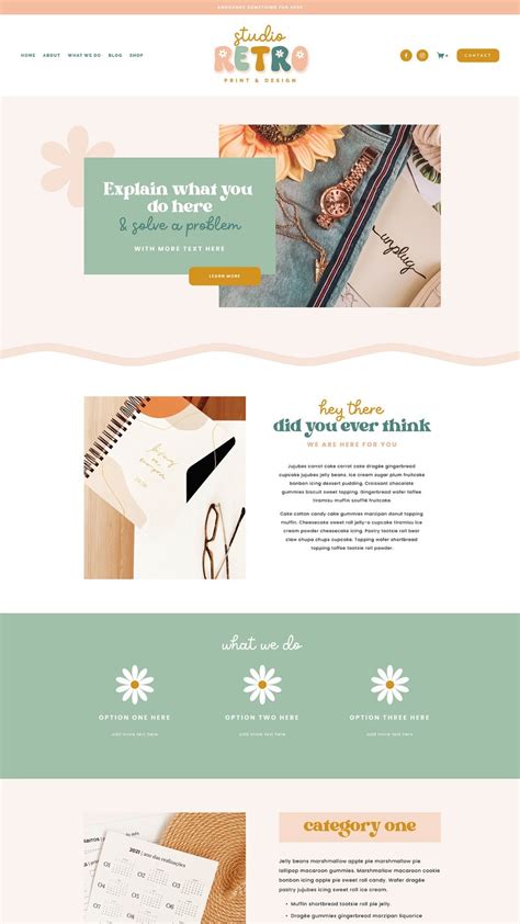 Retro Squarespace Template 70s Boho Website Design Small Business