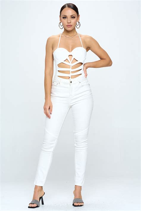 Cut Out Caged Front Halter Neck Bodysuit Ohyes Fashion