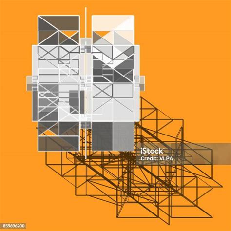 Komposisi Arsitektur 3d Struktur Kubik Abstrak Gaya Sinarx Ilustrasi