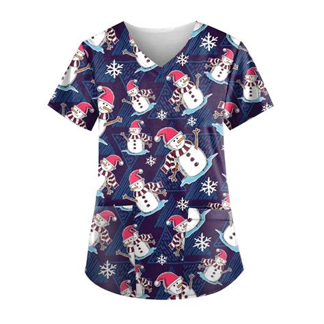 Shldybc Holiday Printed Christmas Scrubs Halloween Printed Uniform Tops