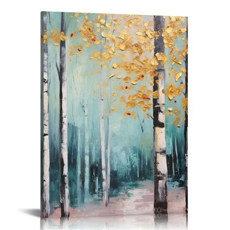 FLORID Birch Tree Canvas Wall Art With Textured Modern Forest Paintings