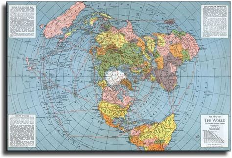 Mapa De Terra Plana Projeção Equidistante Polar Azimutal 1943 Pôster Da