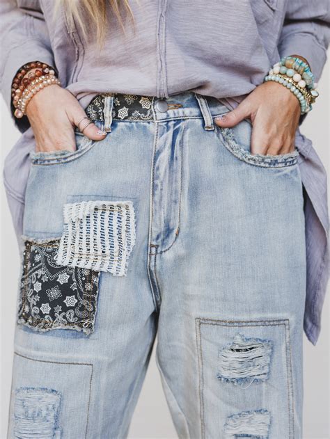 Offshore Patchwork Detail Pants Denim Pol Clothing