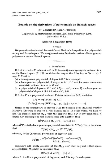 Pdf Bounds On The Derivatives Of Polynomials On Banach Spaces