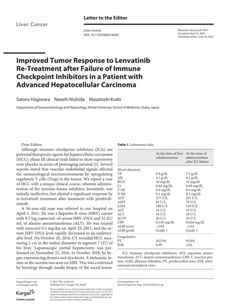 PDF Improved Tumor Response To Lenvatinib Re Treatment After Failure