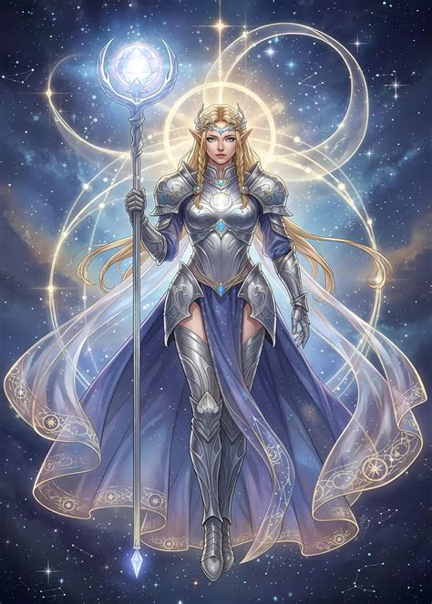 Celestial Elf Warrior With Magic Staff Poster Picture Metal Print
