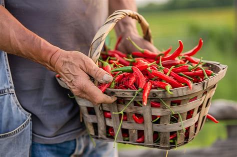 Granjero Sosteniendo Una Canasta De Chiles Rojos Stock De Ilustración