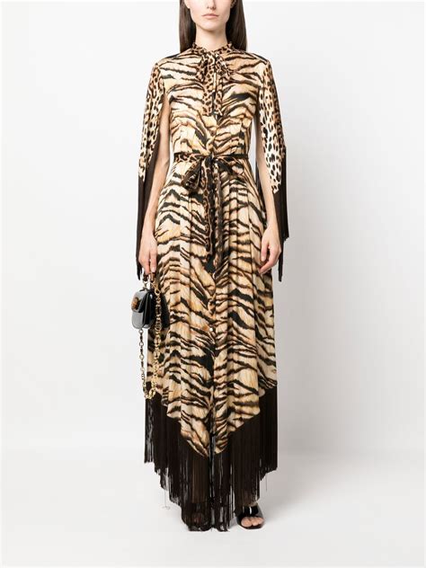 Roberto Cavalli Leopard Print Fringe Dress Farfetch
