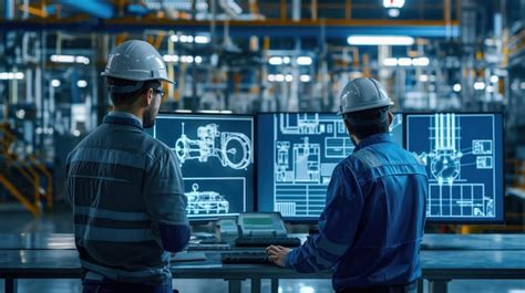 Premium Photo Engineers Collaborating Over A Digital Twin Model Of A Manufacturing Plant The