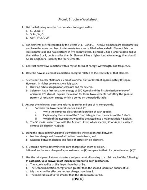 Pdf Atomic Structure Worksheet Wcruff