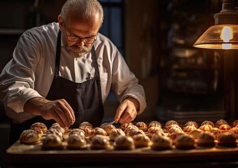 Premium Ai Image A Cinematic Shot Of A Baker Carefully Arranging Sufganiyot On A Platter With