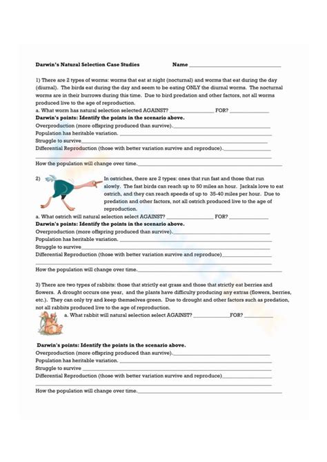 Darwin Natural Selection Worksheet Answer Key