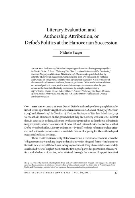 Pdf Literary Evaluation And Authorship Attribution Or Defoes