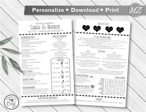Wedding Program Template Infographic Timeline Customizable Etsy