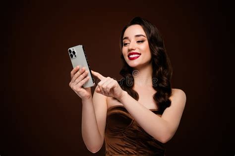 Photo Of Stunning Lovely Girl Wear Stylish Clothes Use Modern Gadget