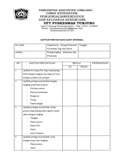 Daftar Pertanyaan Audit Internal Poli Gigi Pdf