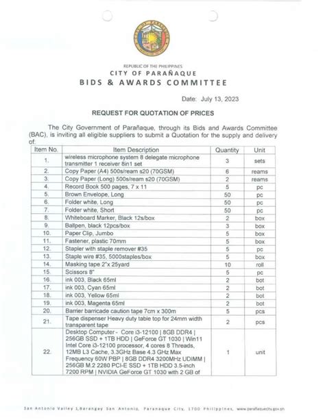 Request For Quotation Reference No 9933229 City Government Of